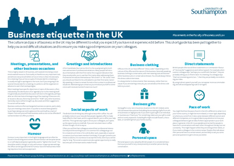 Business Etiquette in The UK | PDF | Clothing | Suit (Clothing)