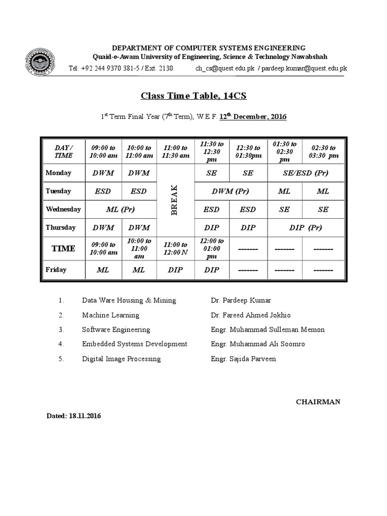 Computer Systems Engineering Class Schedule | PDF | Science And ...