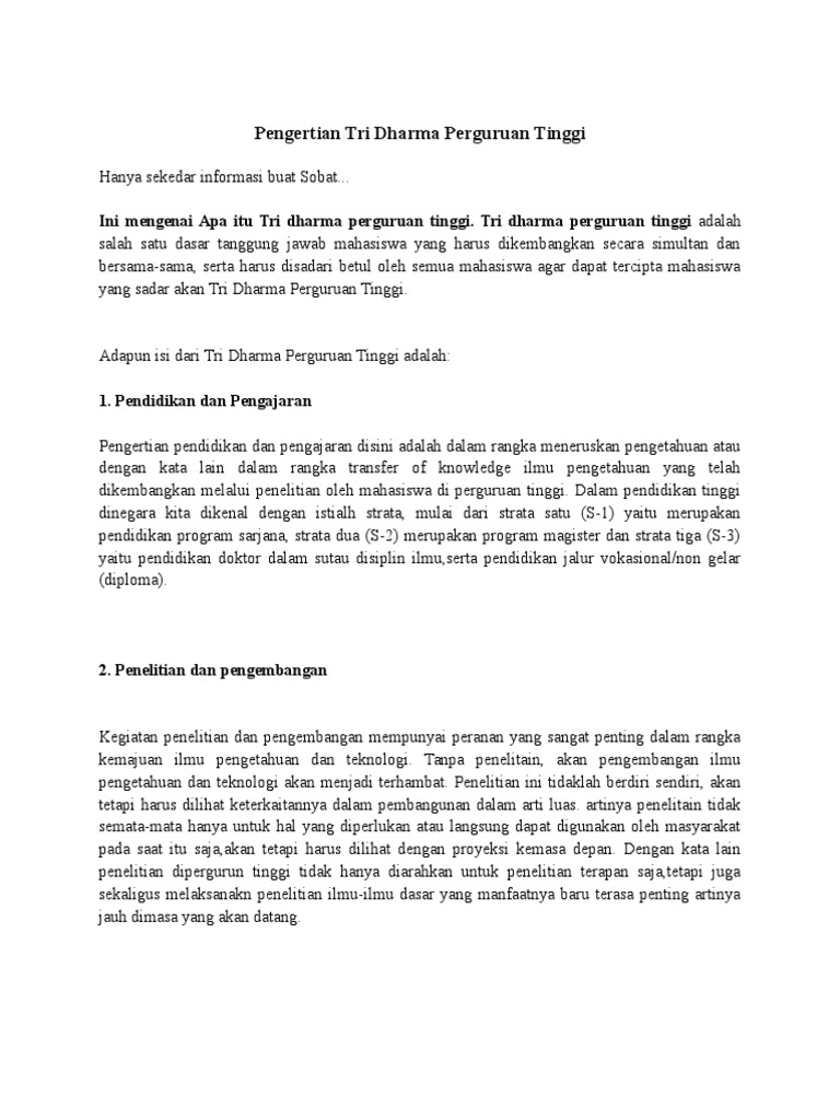 Pengertian Tri Dharma Perguruan Tinggi | PDF