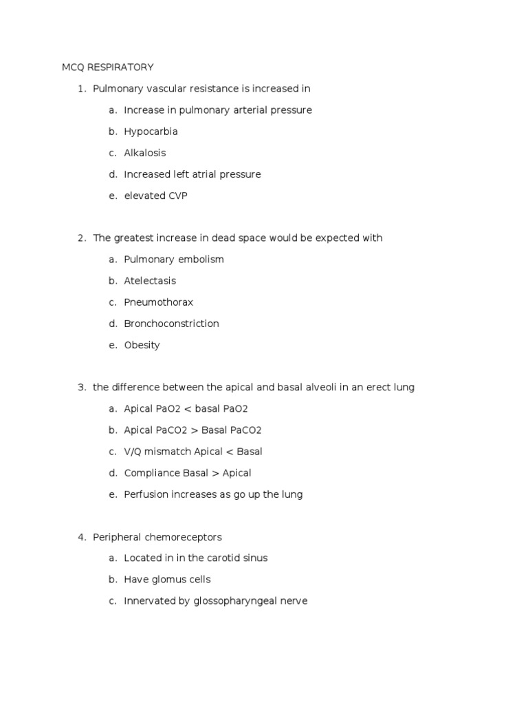 MCQ Respiratory | PDF | Exhalation | Lung