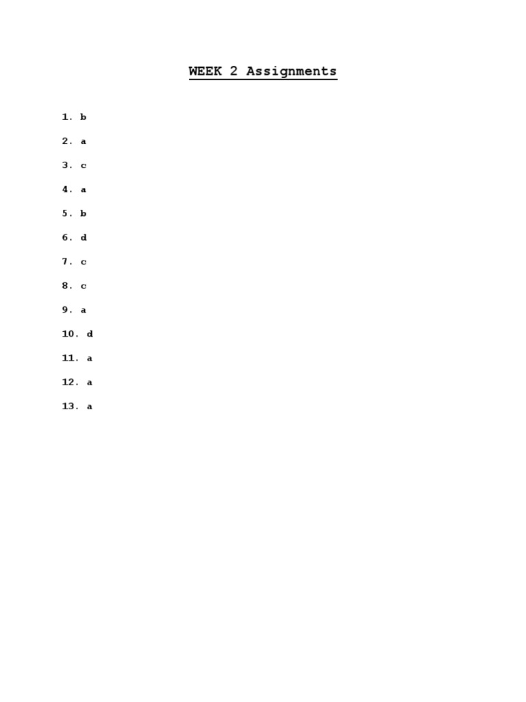 Week 2 Assignment Answers List | PDF