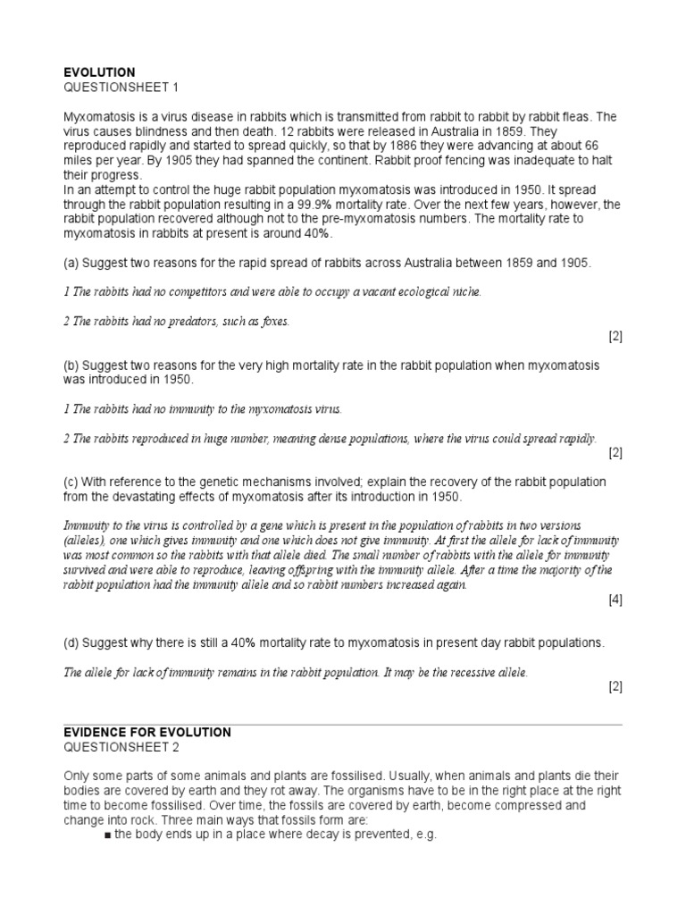 Evolution Work Sheet - Answered | PDF | Decomposition | Evolution