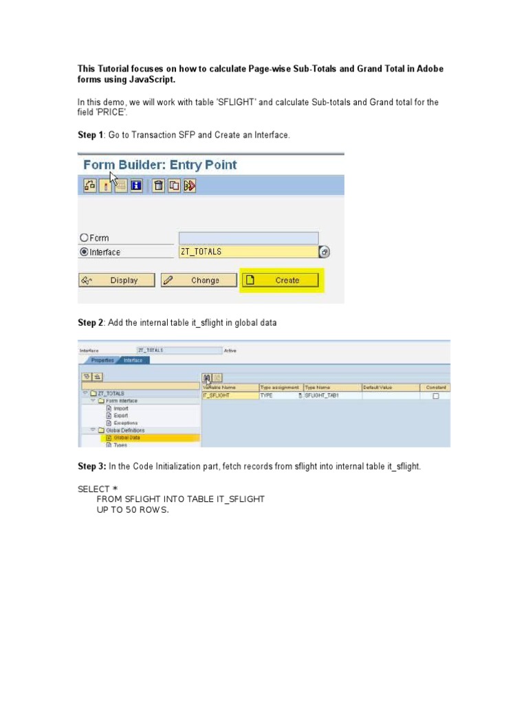 Calculating Page Wise Sub Totals And Grand Total In Adobe Forms Pdf