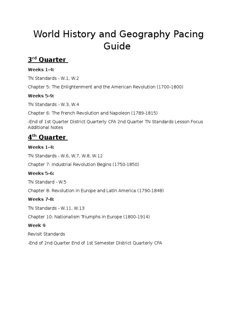 World History and Geography Pacing Guide: 3 Quarter | PDF | Unrest
