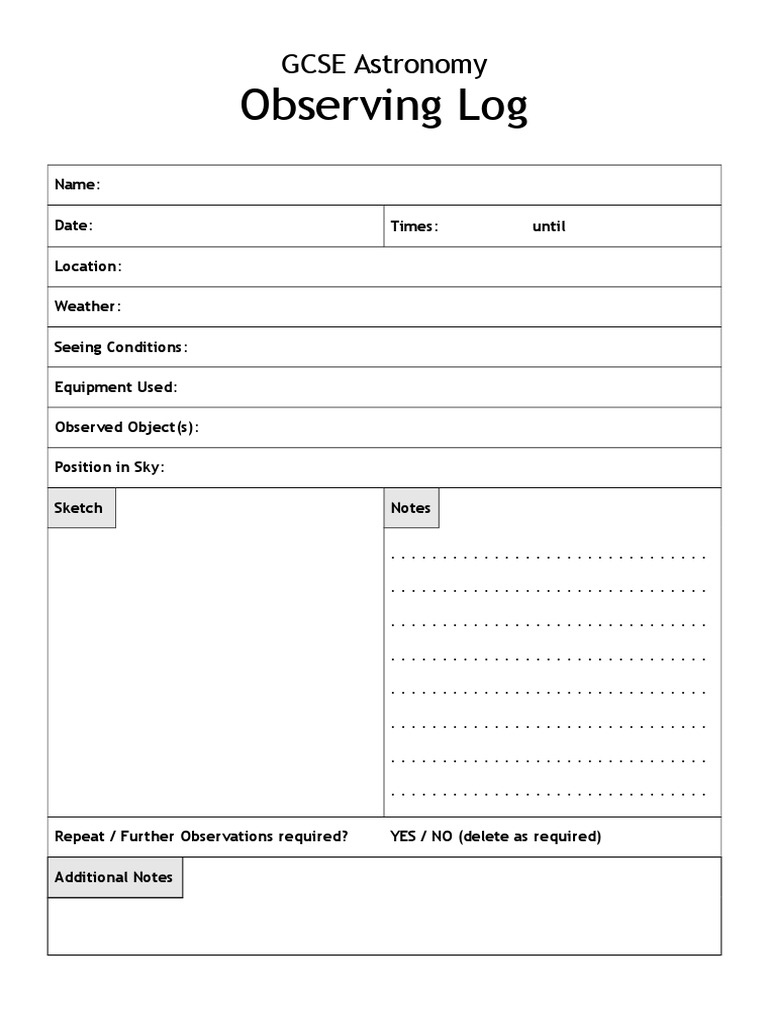 GCSE Astronomy Observing Log Template | PDF | Science & Mathematics