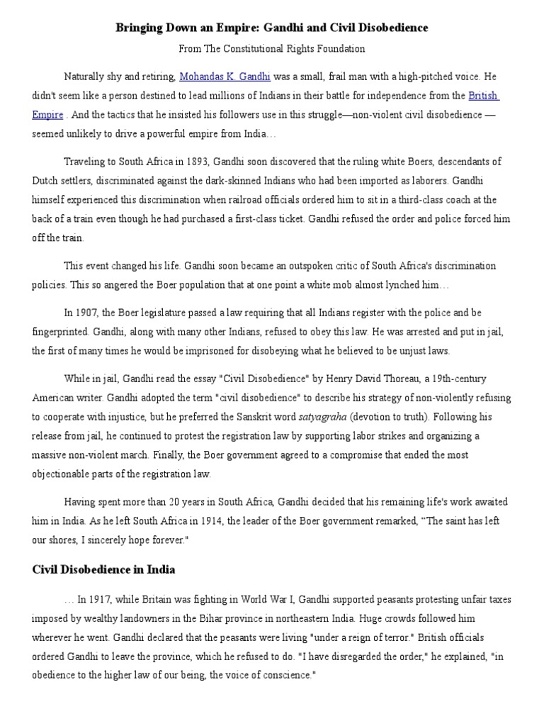 Gandhireadingcd | PDF | Mahatma Gandhi | Civil Disobedience