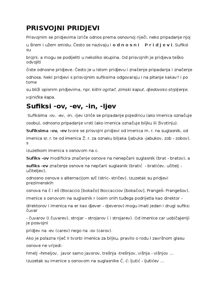 Prisvojni Pridjevi Vord | PDF