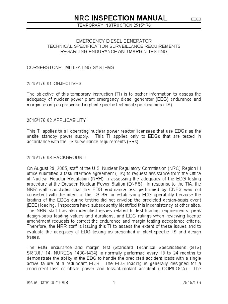 NRC Inspection Manual: Temporary Instruction 2515/176 | PDF | Nuclear ...