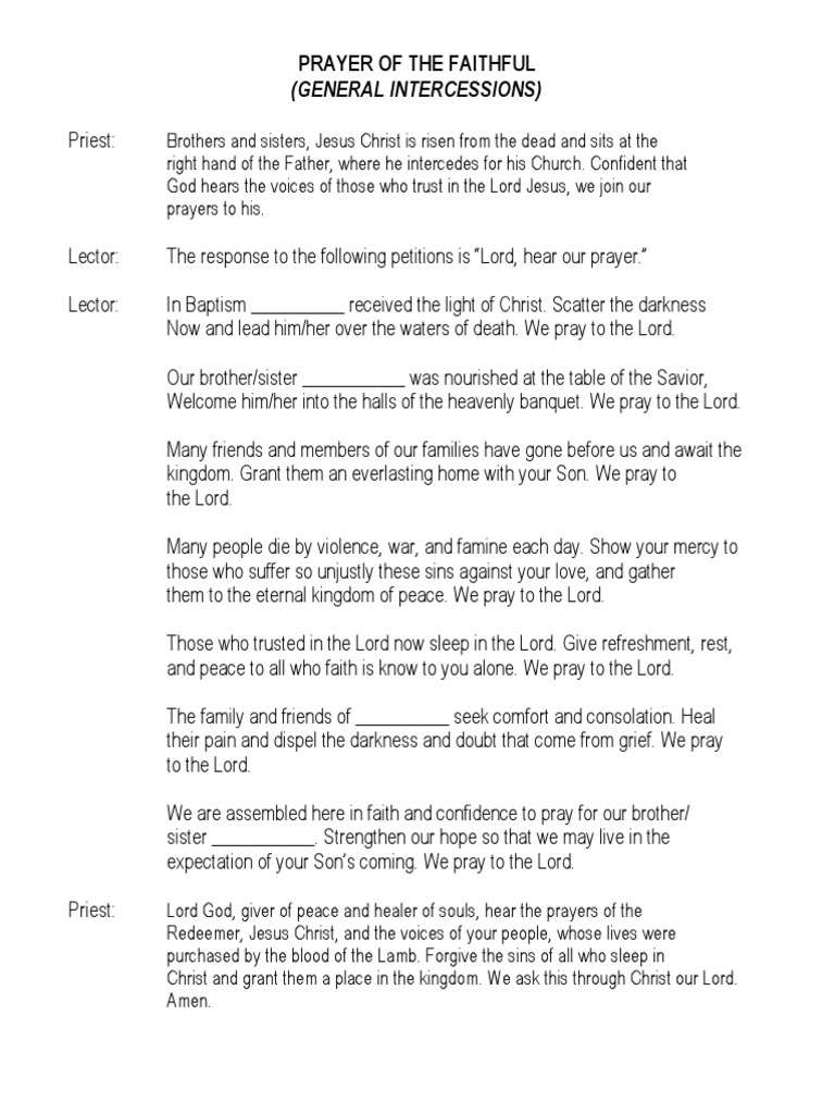 Mass of Christian Burial Prayer of The Faithful or General ...