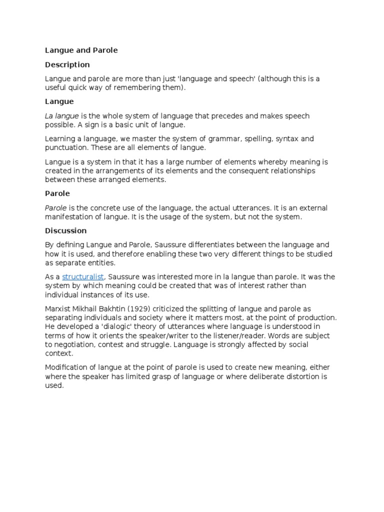 Langue and Parole | PDF