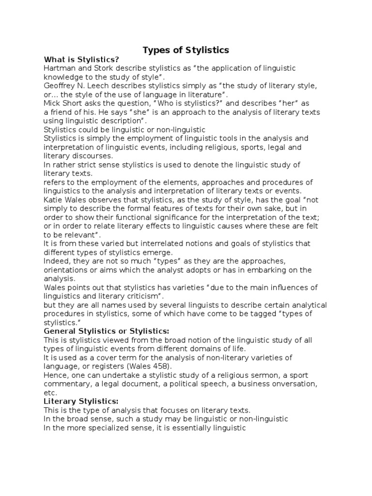 Types of Stylistics | PDF | Linguistics | Feminism