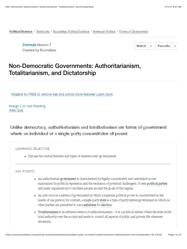 Non-Democratic Governments: Authoritarianism, Totalitarianism, and ...