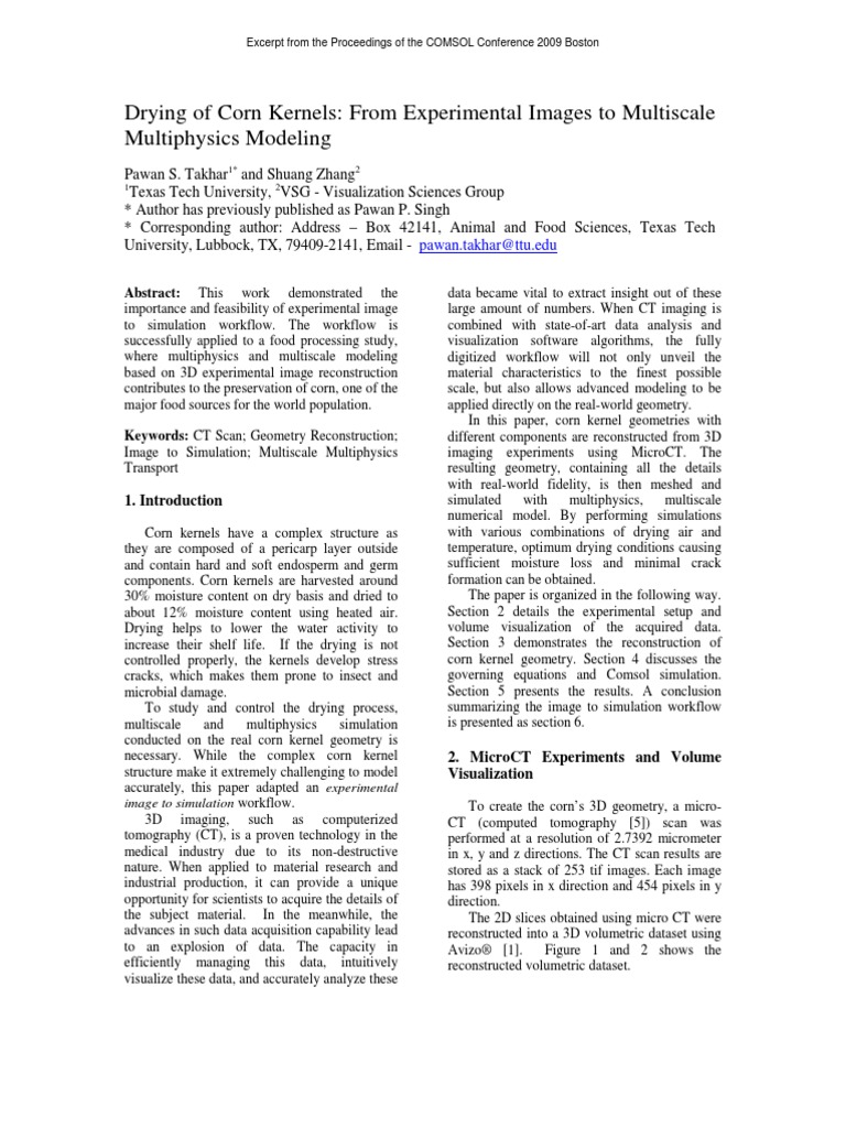 Drying of Corn Kernels: From Experimental Images To Multiscale ...