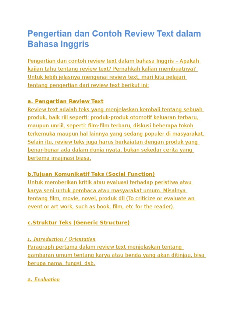 Pengertian Dan Contoh Review Text Dalam Bahasa Inggris | PDF