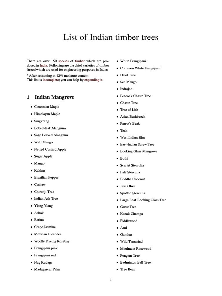 List of Indian Timber Trees PDF | PDF