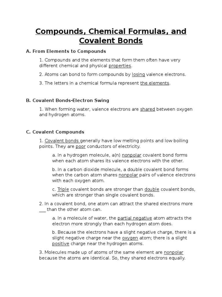 Compounds Chemical Formulas and Covalent Bonds | Download Free PDF ...