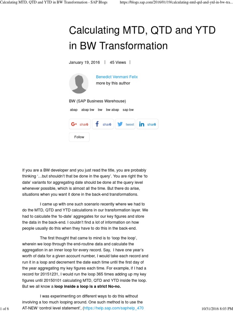 MTD, QTD, YTD in BW Transformation | PDF | Data | Information ...