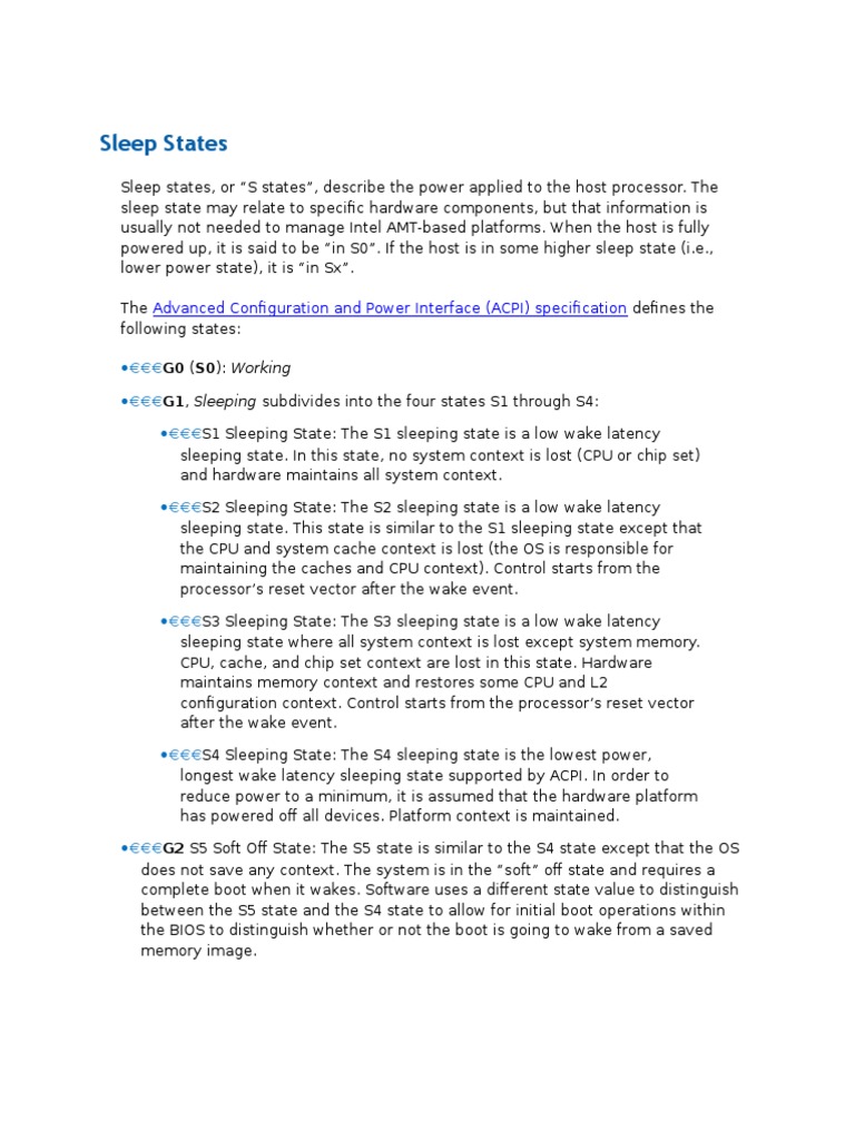 Sleep States: Advanced Configuration and Power Interface (ACPI ...