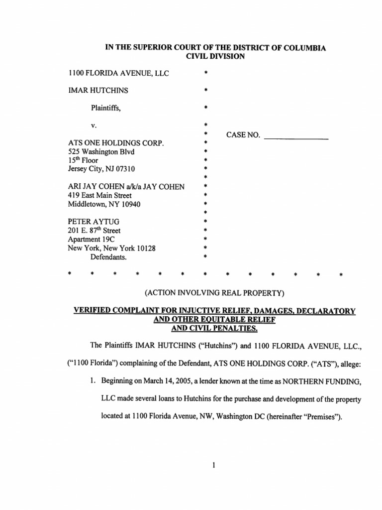 Verified Complaint For Injuctive Relief Damages Declaratory and Otther ...