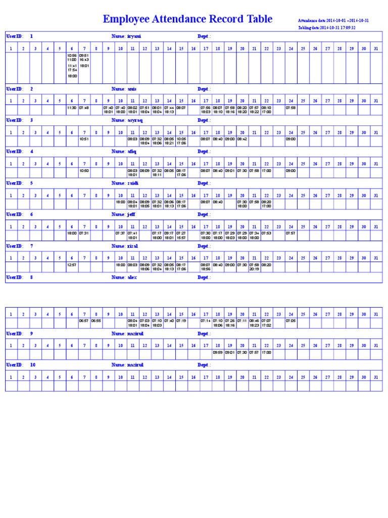 October Employee Attendance Records | PDF