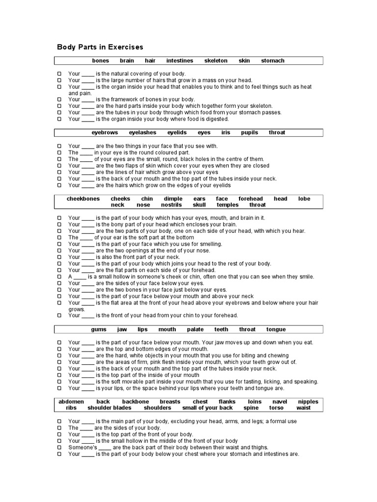 Body Parts in Exercises | PDF | Hand | Foot
