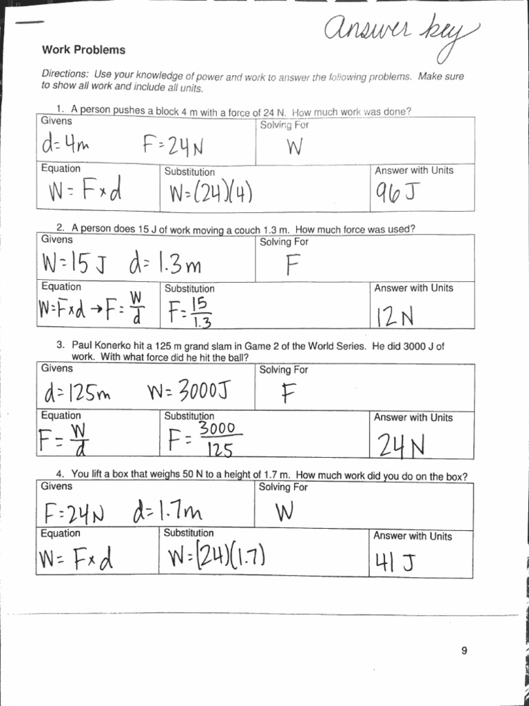 Exam Review Work Power Answer Key | PDF
