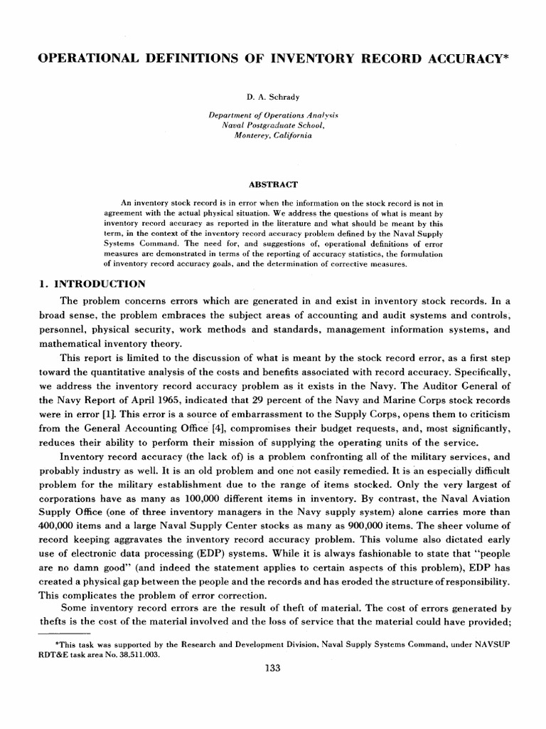 Operational Definitions of Inventory Record Accuracy | PDF | Accuracy ...