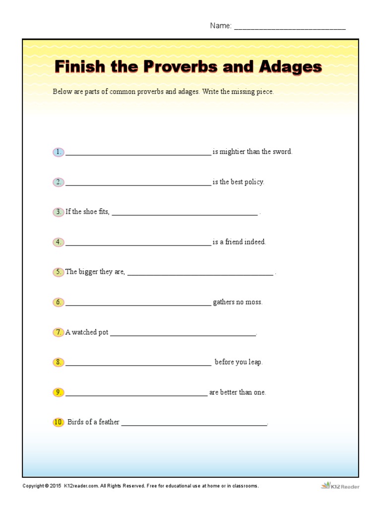 finish the proverbs and adages