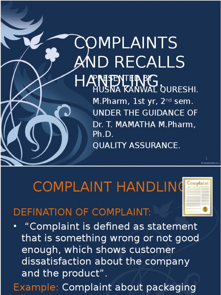 Complaints and Recalls Handling | PDF | Food And Drug Administration ...