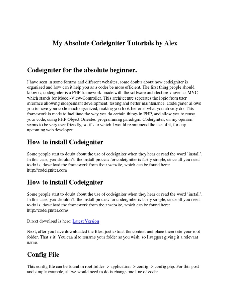 My Absolute Codeigniter Tutorials by Alex | PDF