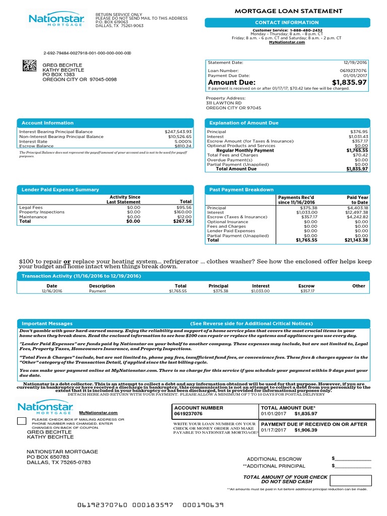 Nationstar 122016 | PDF | Cheque | Mortgage Loan