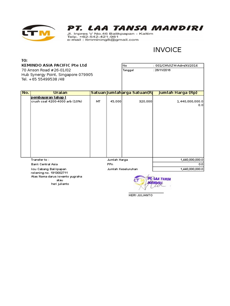 Revisi Invoice 001 (26 Nov 2016) | PDF