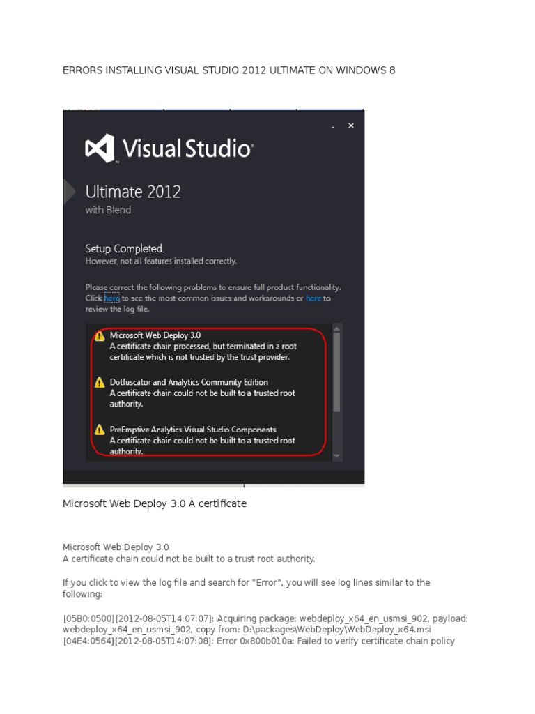 Errors Installing Visual Studio 2012 Ultimate On Windows 8 | PDF
