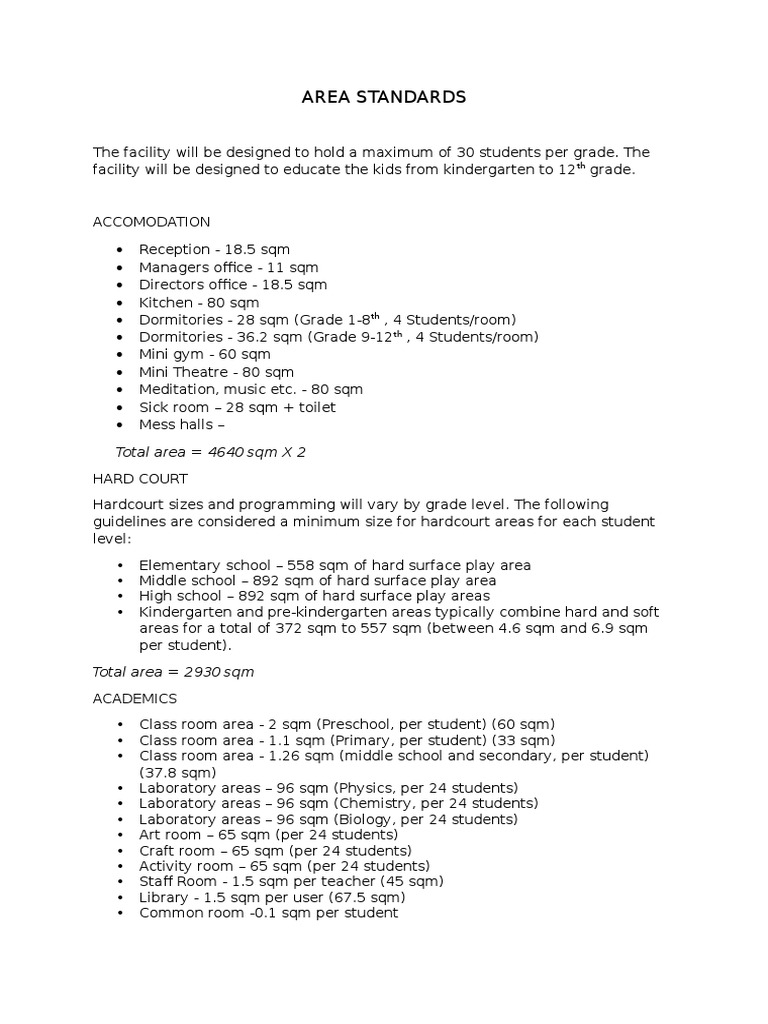 Area Standards: Total Area 4640 SQM X 2 | PDF | Science & Mathematics