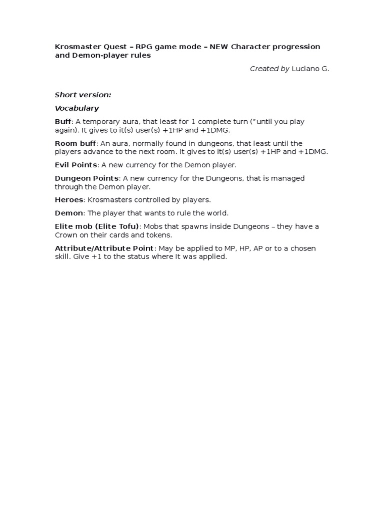 Official Rules - RPG Game Mode (Short Version) .Odt | PDF | Electronic ...