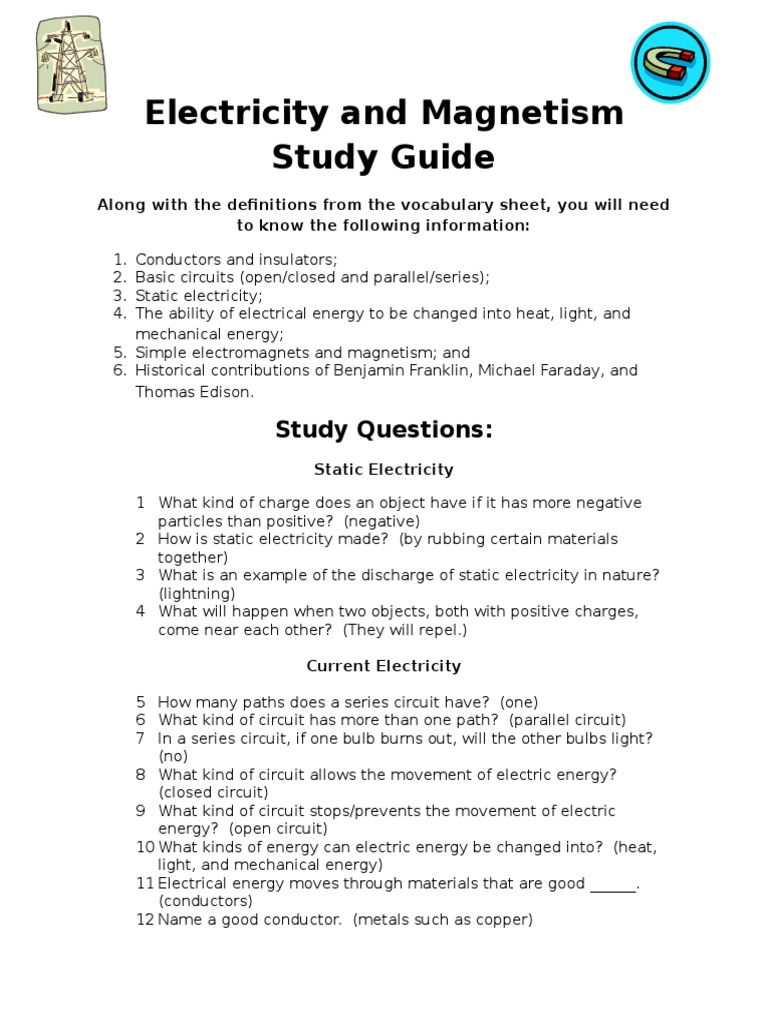 Electricity and Magnetism Study Guide | PDF | Electricity | Electric Charge