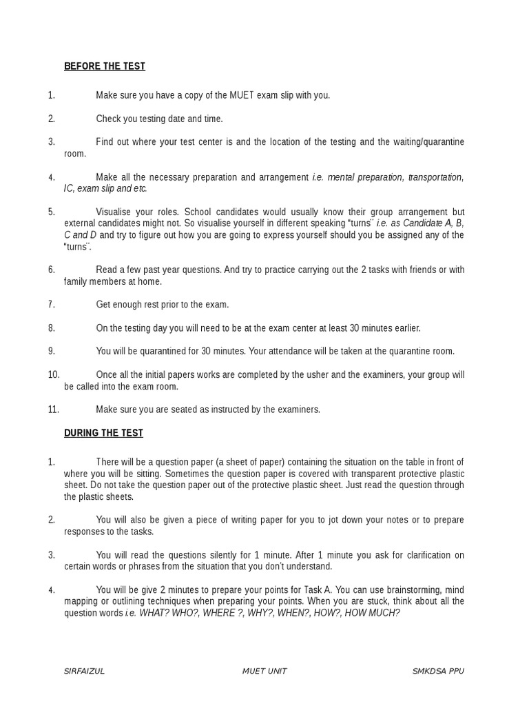 Muet Speaking Tips | PDF | Test (Assessment) | Learning