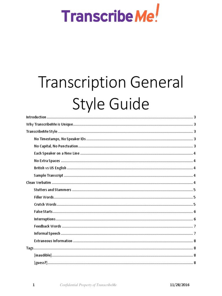 T104 - TranscribeMe Style Guide | PDF | Quotation Mark | Comma