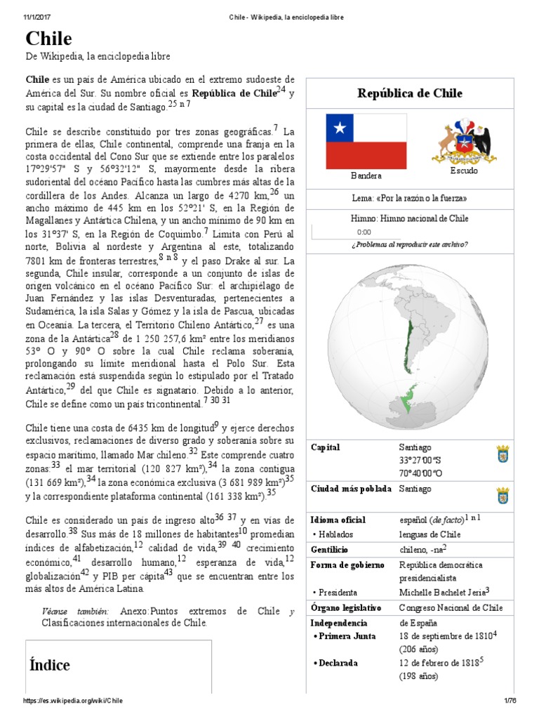 Chile - Wikipedia, La Enciclopedia Libre | PDF | Chile | Andes