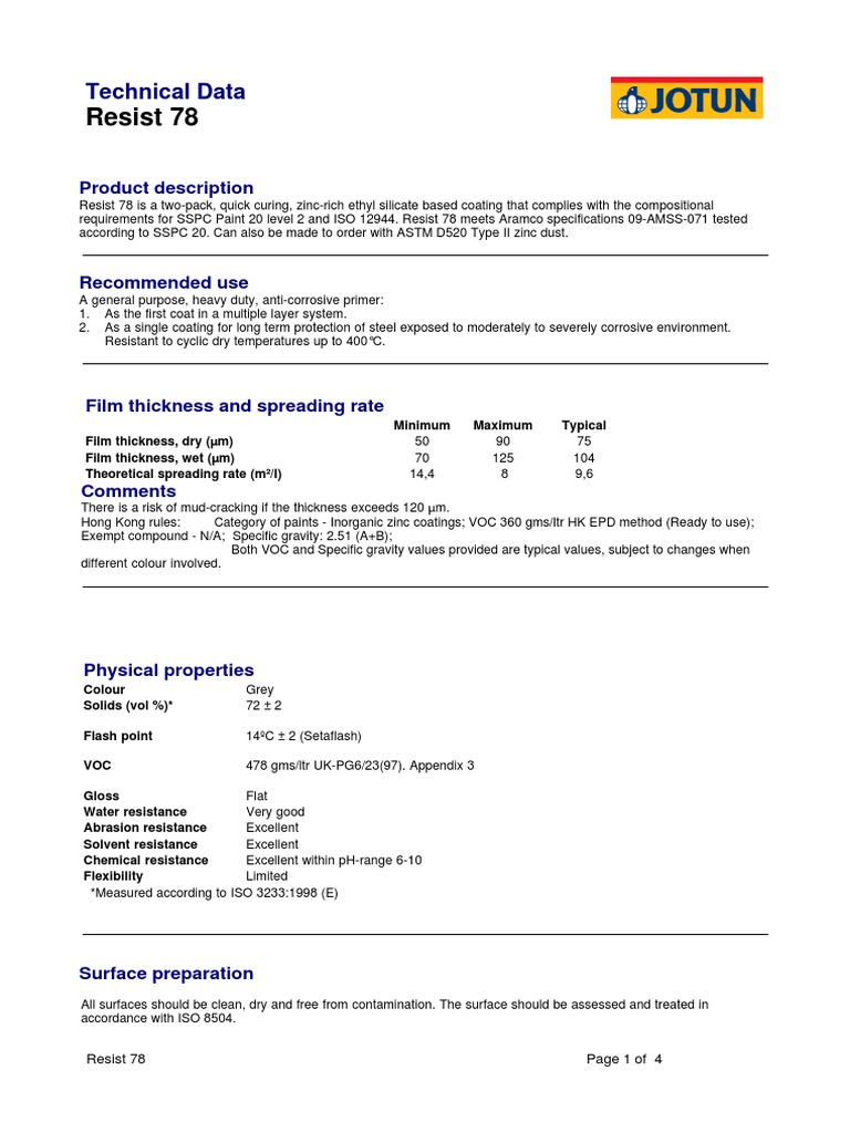 Resist 78 Technical Data Sheet | PDF | Shelf Life | Paint