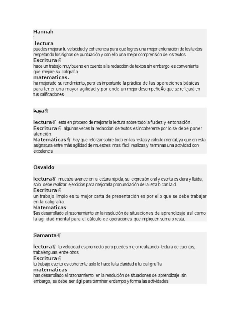 Observaciones Lectura-Escritura y Matematicas | PDF | Lectura (proceso ...