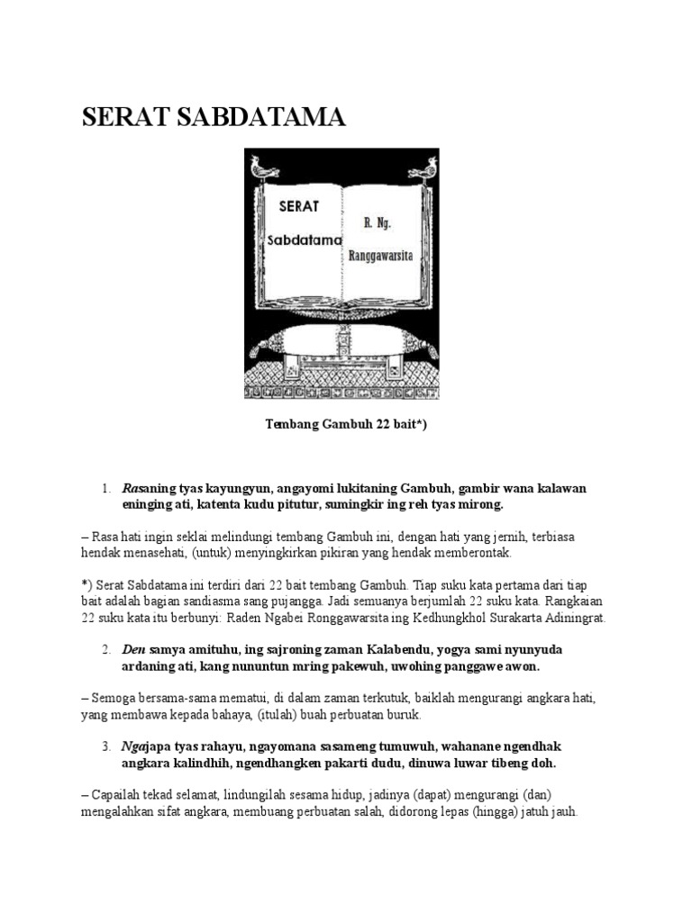 Serat Sabdatama | PDF | Kajian Bahasa Asing | Agama & Spiritualitas