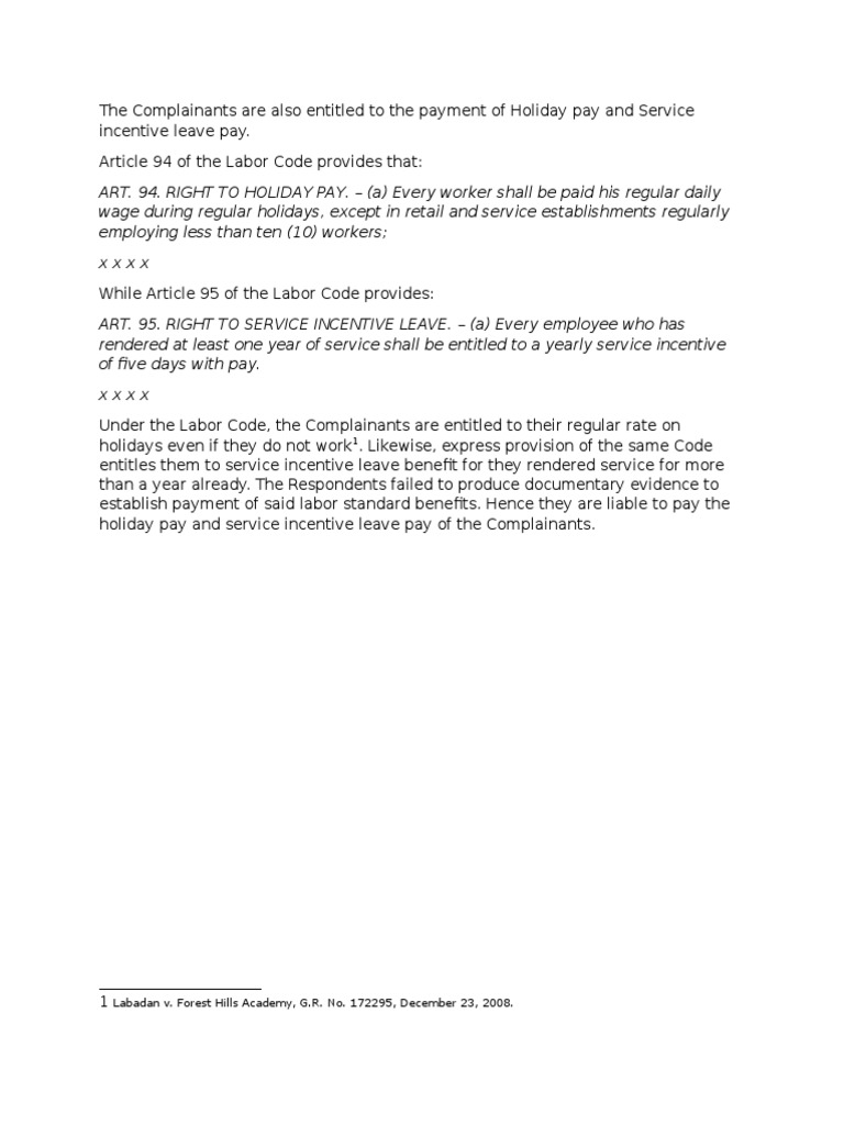 Holiday Pay and Service Leave Rights | PDF | Law
