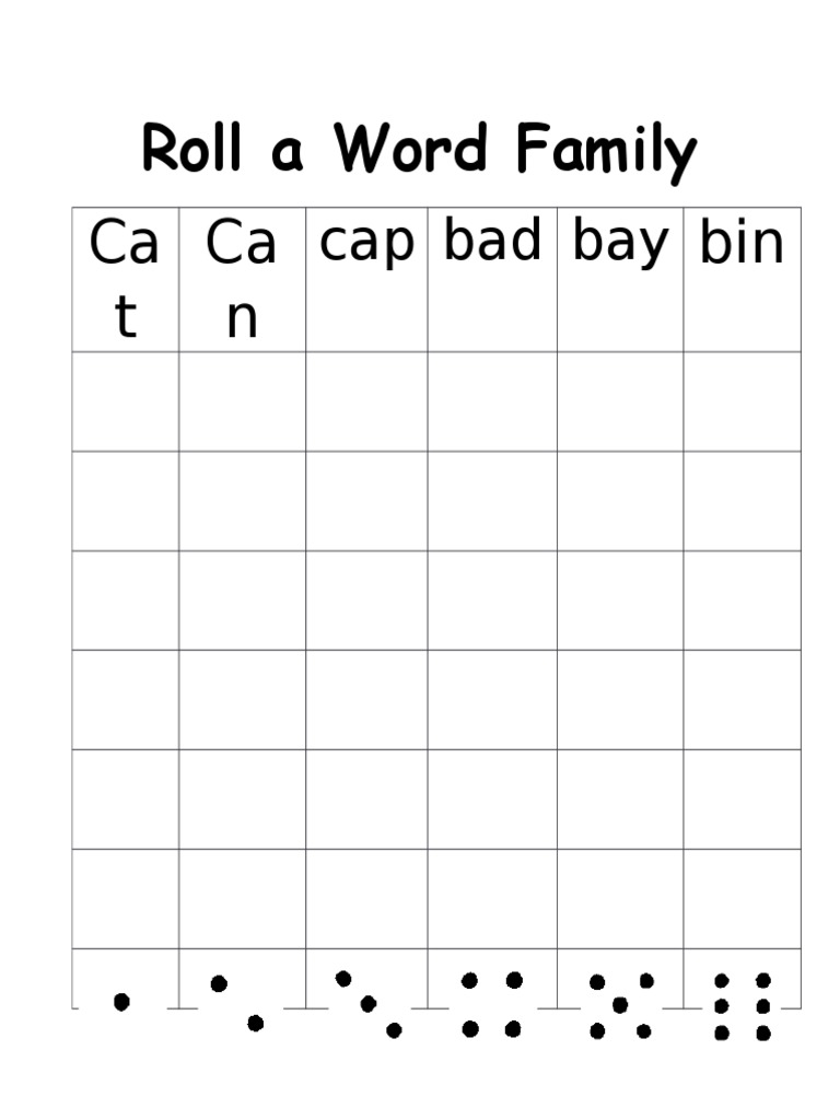 Roll A Word Family: Ca T Ca N Bin | PDF