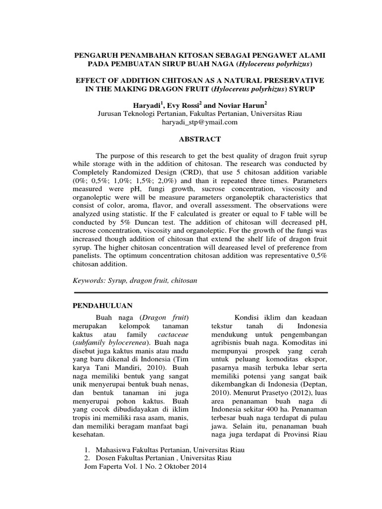 PENGARUH PENAMBAHAN KITOSAN SEBAGAI PENGAWET ALAMI PADA PEMBUATAN SIRUP ...