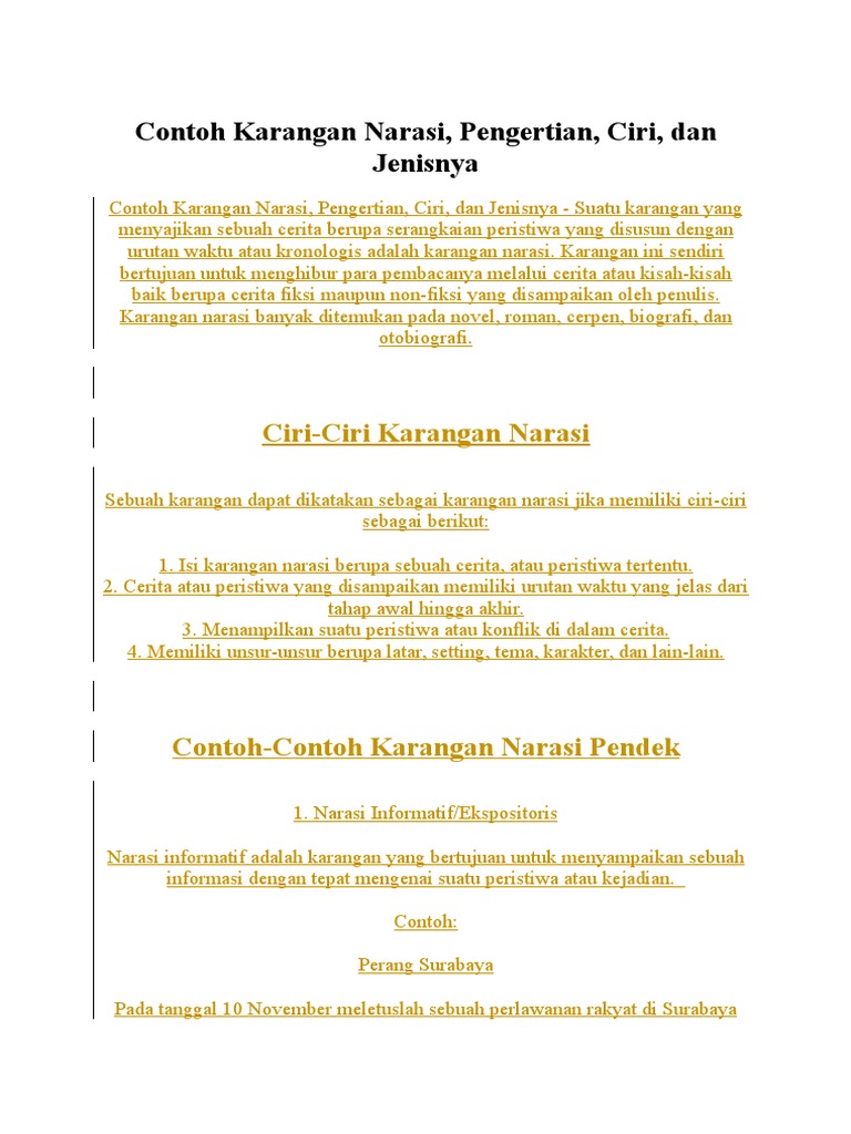 Contoh Karangan Narasi dan Jenisnya | PDF