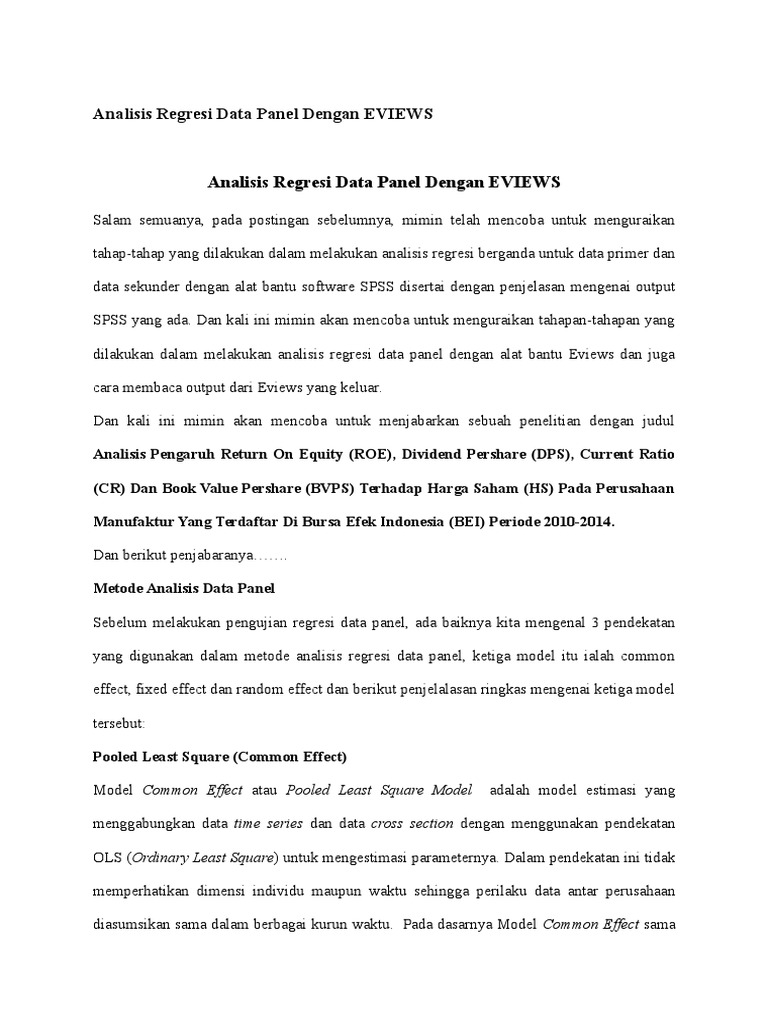 Analisis Regresi Data Panel Dengan EVIEWS | PDF