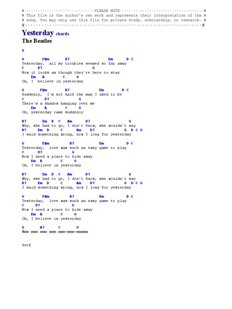 Yesterday Chords for Guitar | PDF | Art | Mystery, Thriller & Crime Fiction