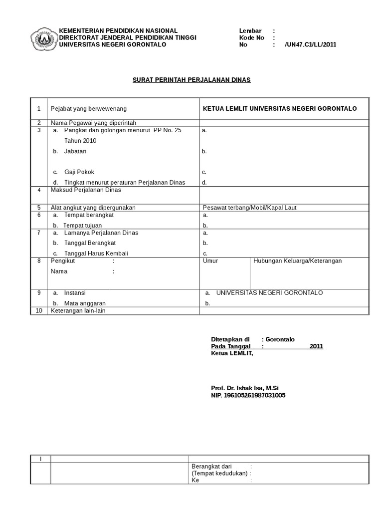 Surat Perintah Perjalanan Dinas SPPD | PDF