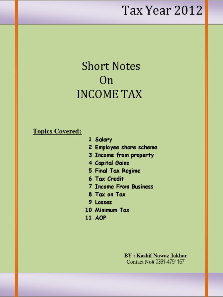 Short Notes On Income Tax | PDF | Depreciation | Expense